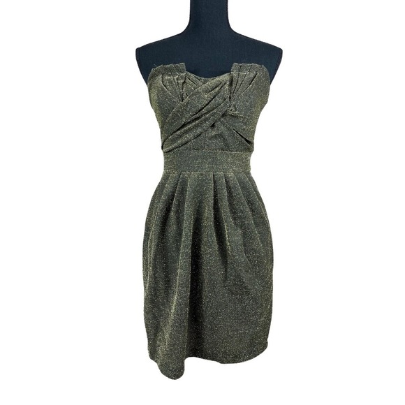 H&M | Dresses | Womens Strapless Dress Size 8 Hm Gold Shimmer Cocktail ...